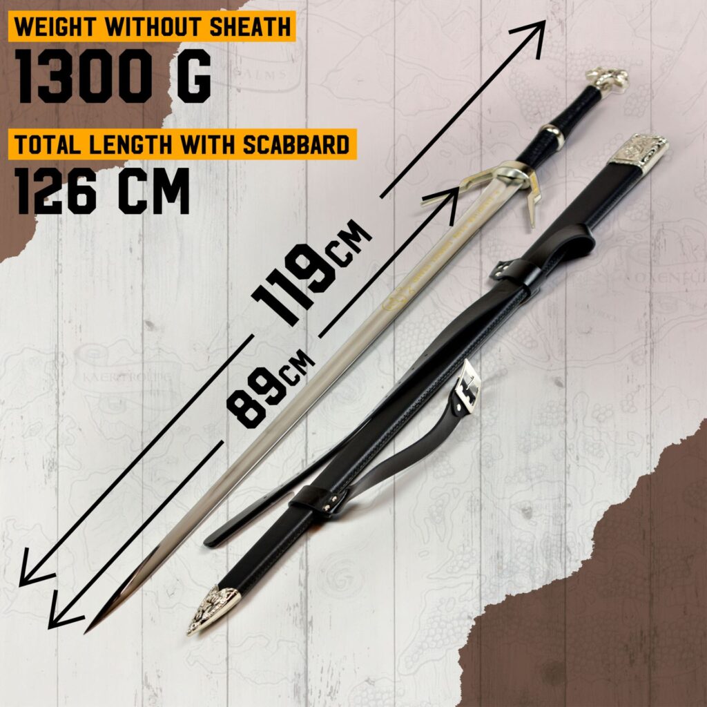 Witcher Silver Sword with Scabbard Steel Replica